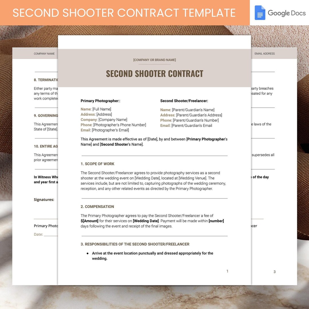 Second Shooter Contract Google Docs Template for Freelance Wedding ...