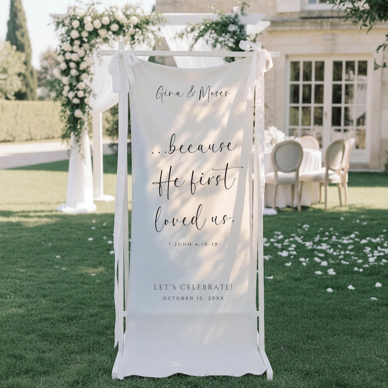Custom Bible Verse Linen Wedding Welcome Sign, Church Wedding Banner ...