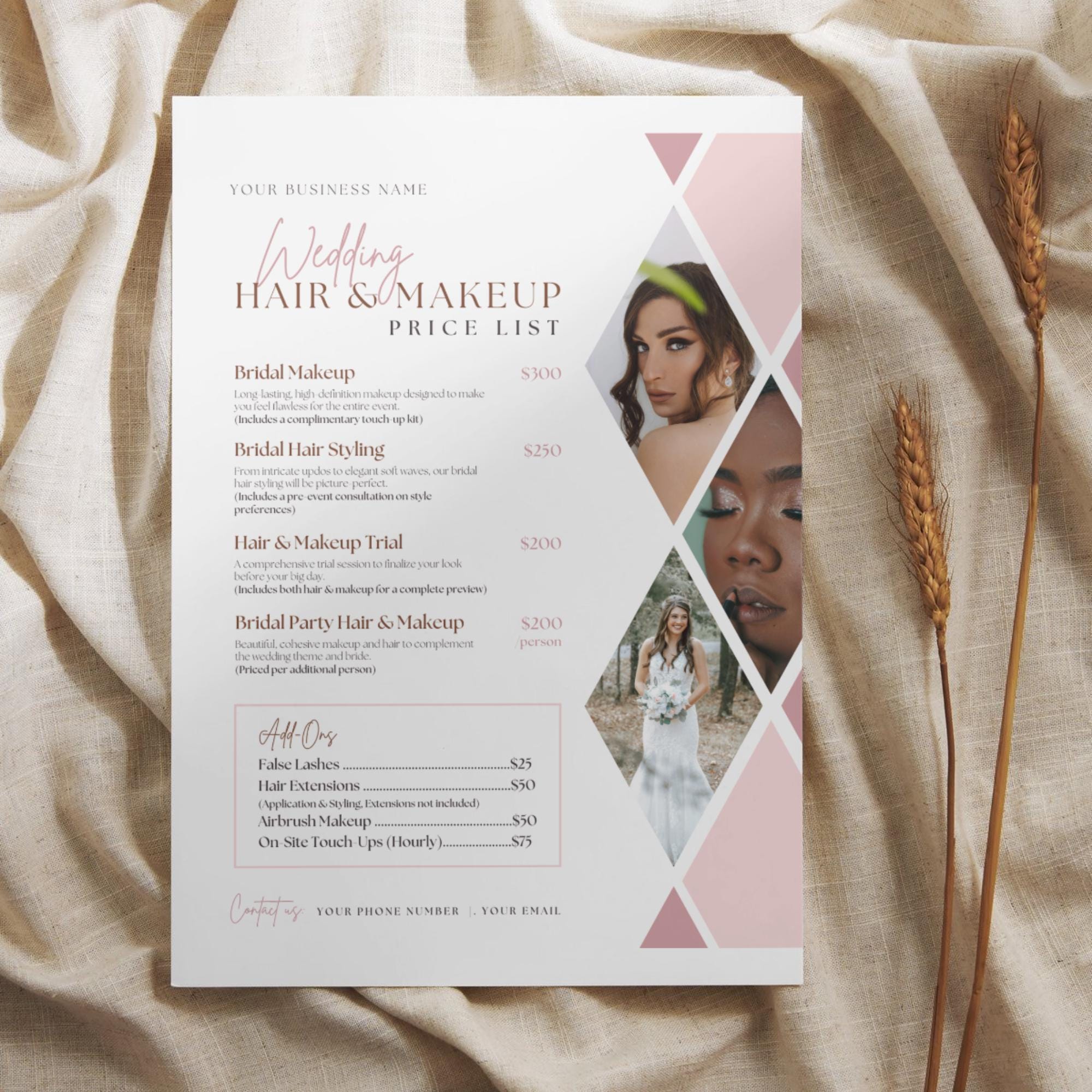 Bridal Hair and Makeup Pricing Guide Template Canva, Wedding Hair and ...