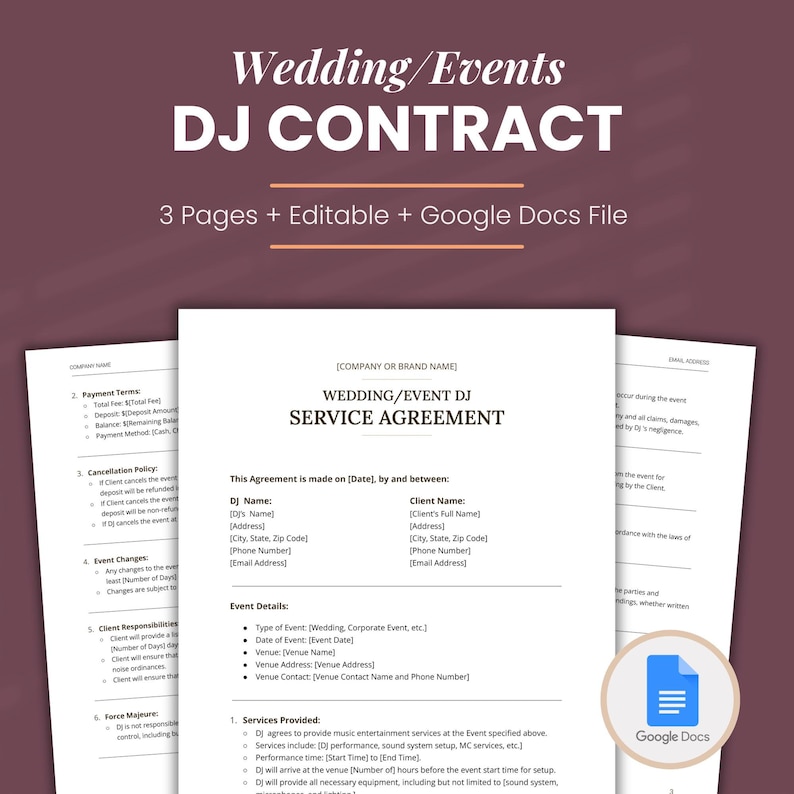 Wedding DJ Contract Template Google Docs for Event DJ Service Agreement ...