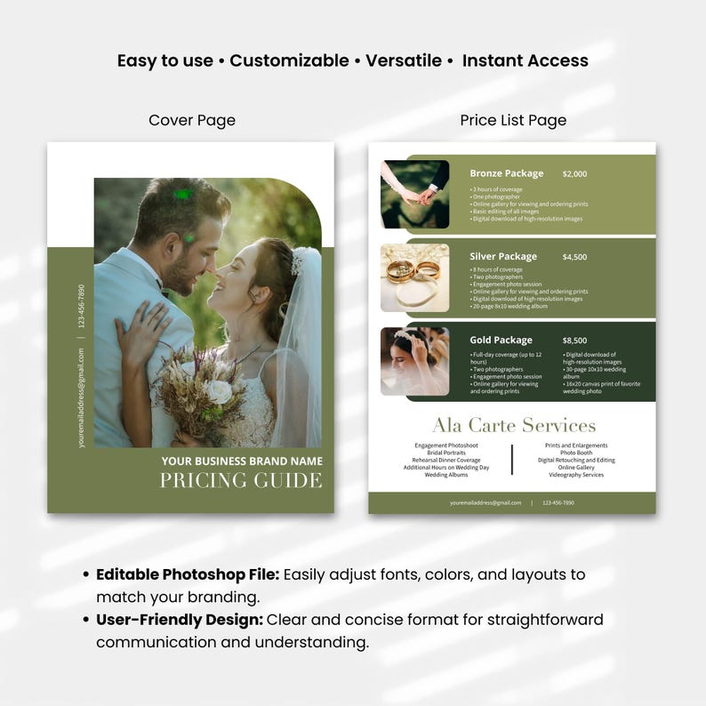 Wedding Photography Price Guide Template for Photographer Pamphlet ...