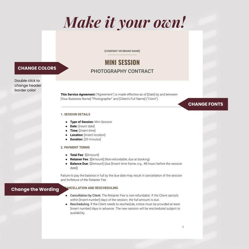 Mini Sessions Contract Template Google Docs Mini Sessions Photography ...