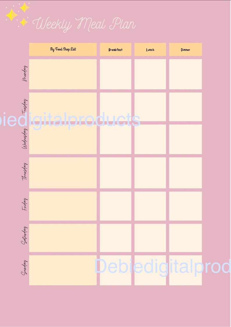 Printable Meal Planner in Pink - Etsy