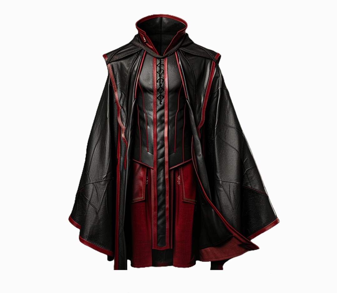 Premium Leather Black and Red Leather Medieval Cloak vampire Cosplay ...