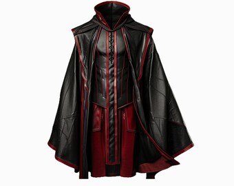 Men's Black and Red Medieval Cloak Handmade Gothic Cosplay Cloak ...
