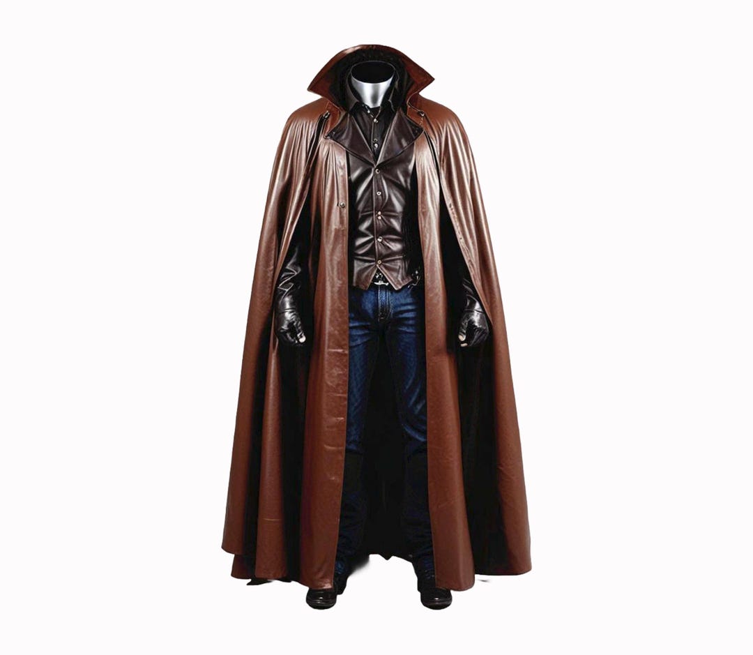 Men's Leather Brown Medieval Cloak Handmade Men Halloween Cloak Real ...