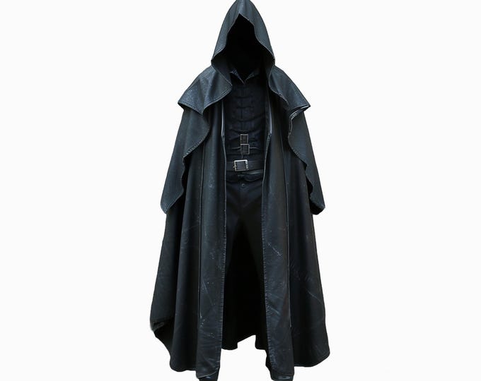 Genuine Leather Men's Medieval Cloak Handmade Black Leather Cloak ...