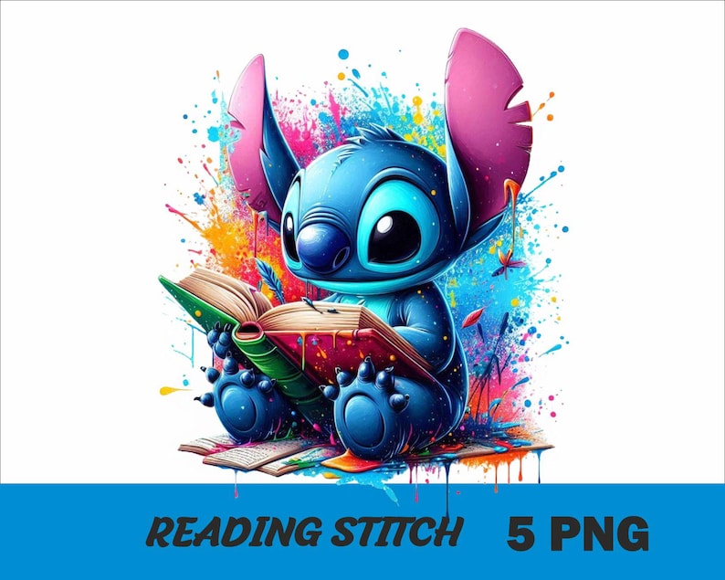 5 PNG Stitch Reading Png Stitch Splash and Watercolor Png Stitch Transparent PNG File for ...