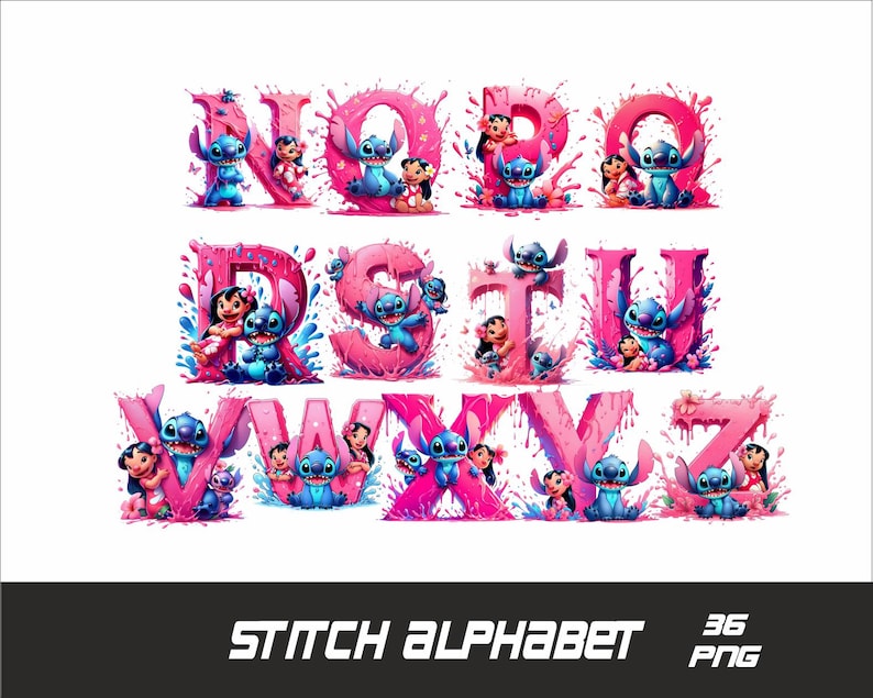 Lilo and Stitch Alphabet Png Font Pink Stitch and Lilo Letters Png ...