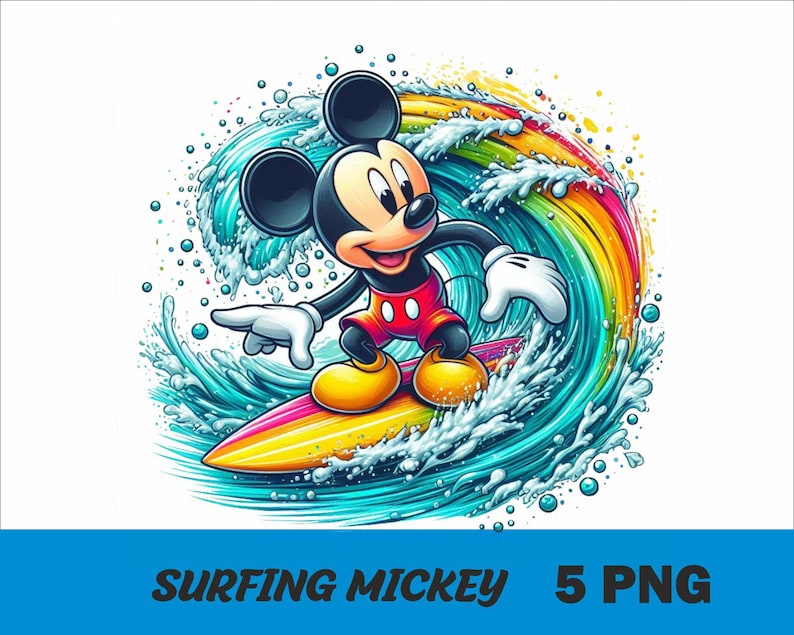 5 PNG Surfing Mickey Png Mouse Splash and Watercolor Png Mickey ...