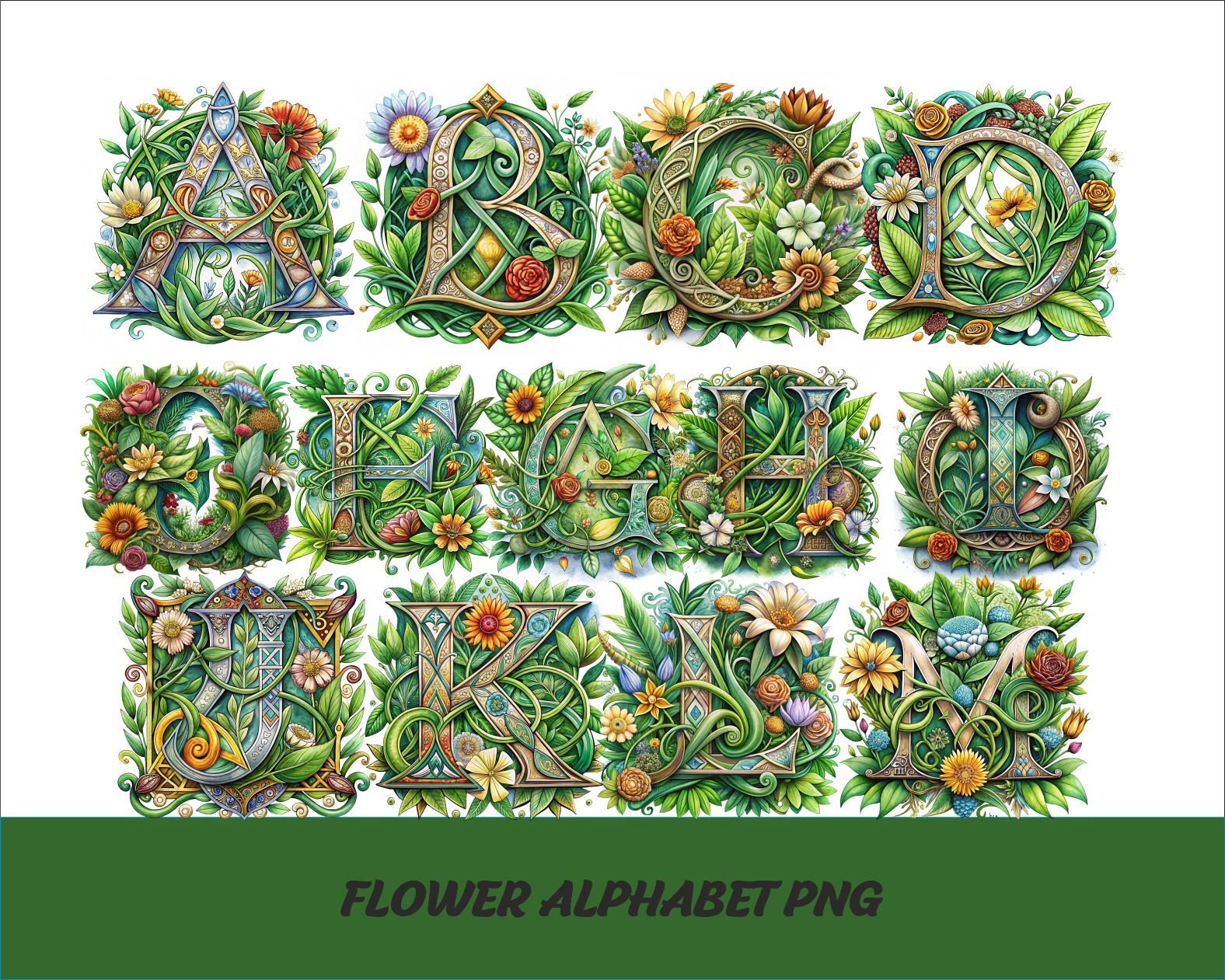 Celcit Alphabet Png Font Roman Letters Png Medieval Font Floral ...