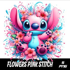 5 PNG Flowers Pink Stitch Png Stitch Splash and Watercolor Png Stitch ...