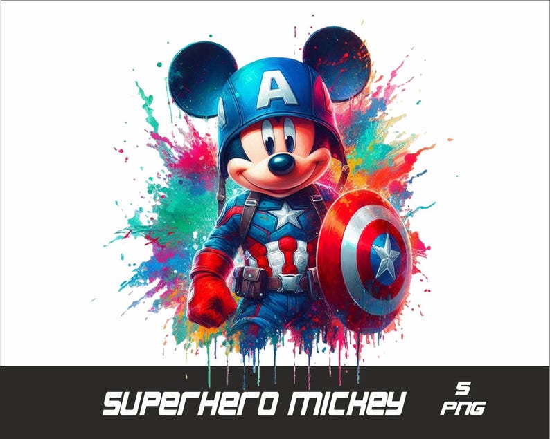 5 PNG Superhero Mickey Png Captain Mouse Splash and Watercolor Png ...