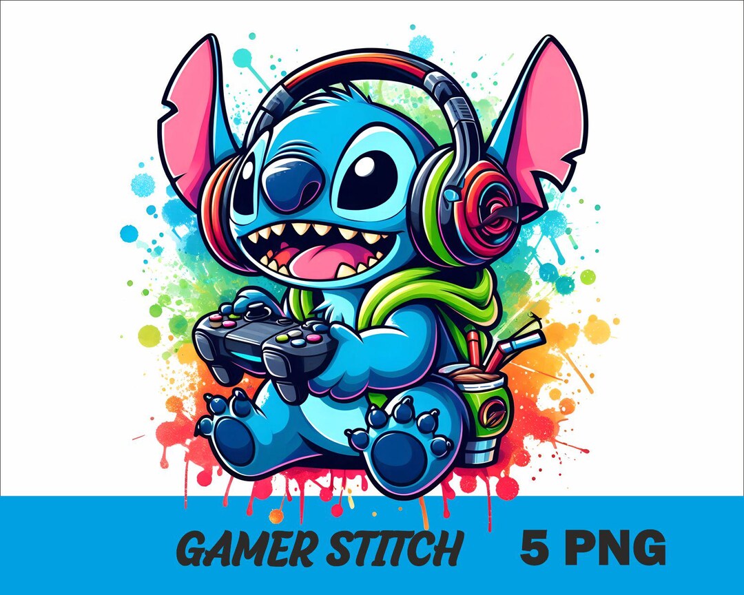 5 PNG Gamer Stitch Png Stitch Splash and Watercolor Png Gamer Stitch ...