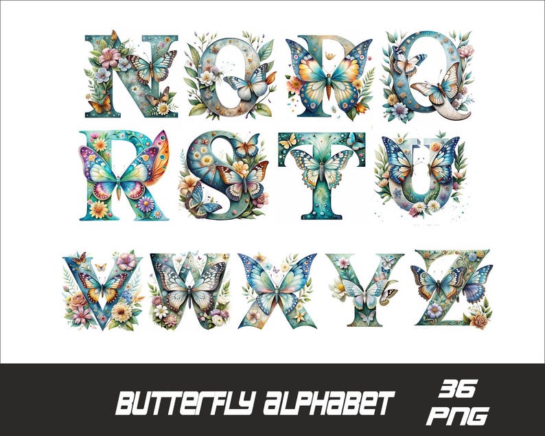 Butterfly Alphabet Png Font Watercolor Butterfly Letters Png Butterfly ...