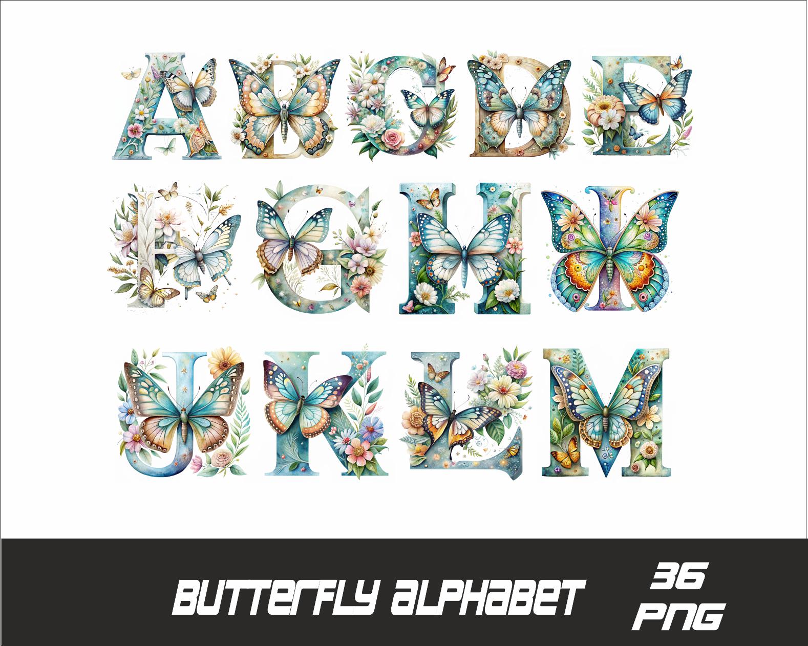 Butterfly Alphabet Png Font Watercolor Butterfly Letters Png Butterfly ...