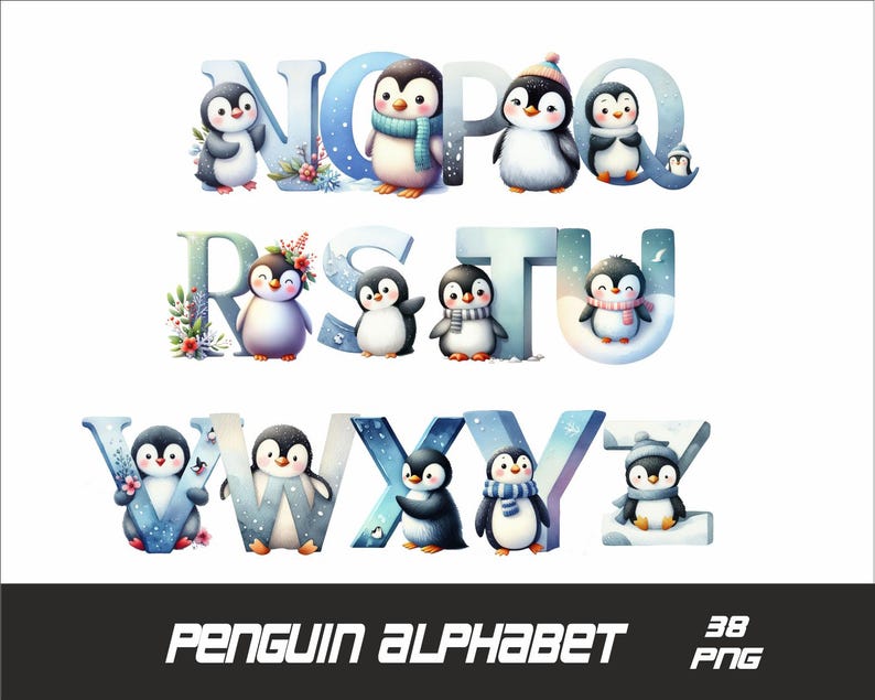 Penguin Alphabet Png Font Party Letters Penguin Font Chirstmas Penguin ...