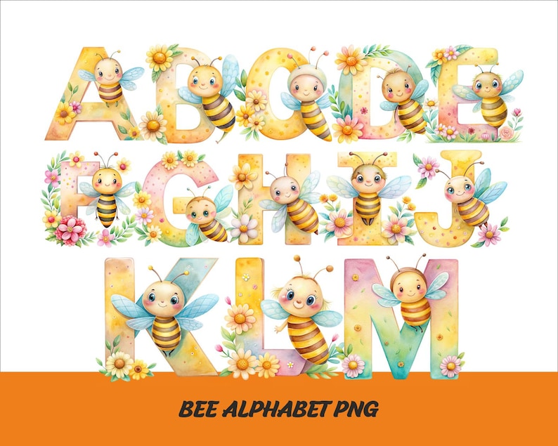 Bee Alphabet Png Font Baby Bee Letters Png Honey Bee Font Bee ...