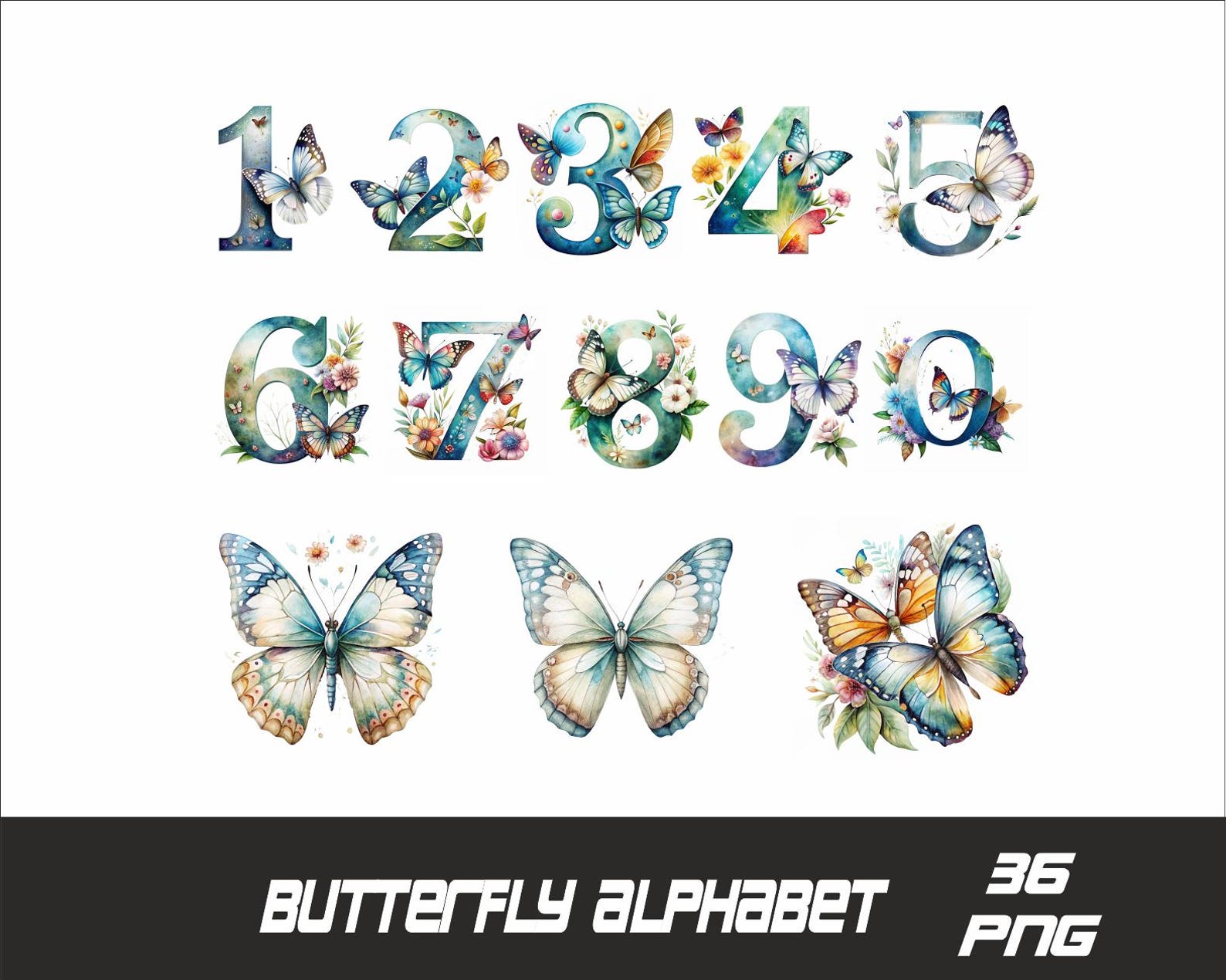 Butterfly Alphabet Png Font Watercolor Butterfly Letters Png Butterfly ...