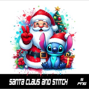 5 PNG Santa Claus and Stitch Png Chirstmas Stitch Splash and Watercolor ...