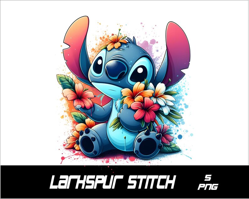 5 PNG Larkspur Stitch Png Stitch Splash and Watercolor Png Flowers ...