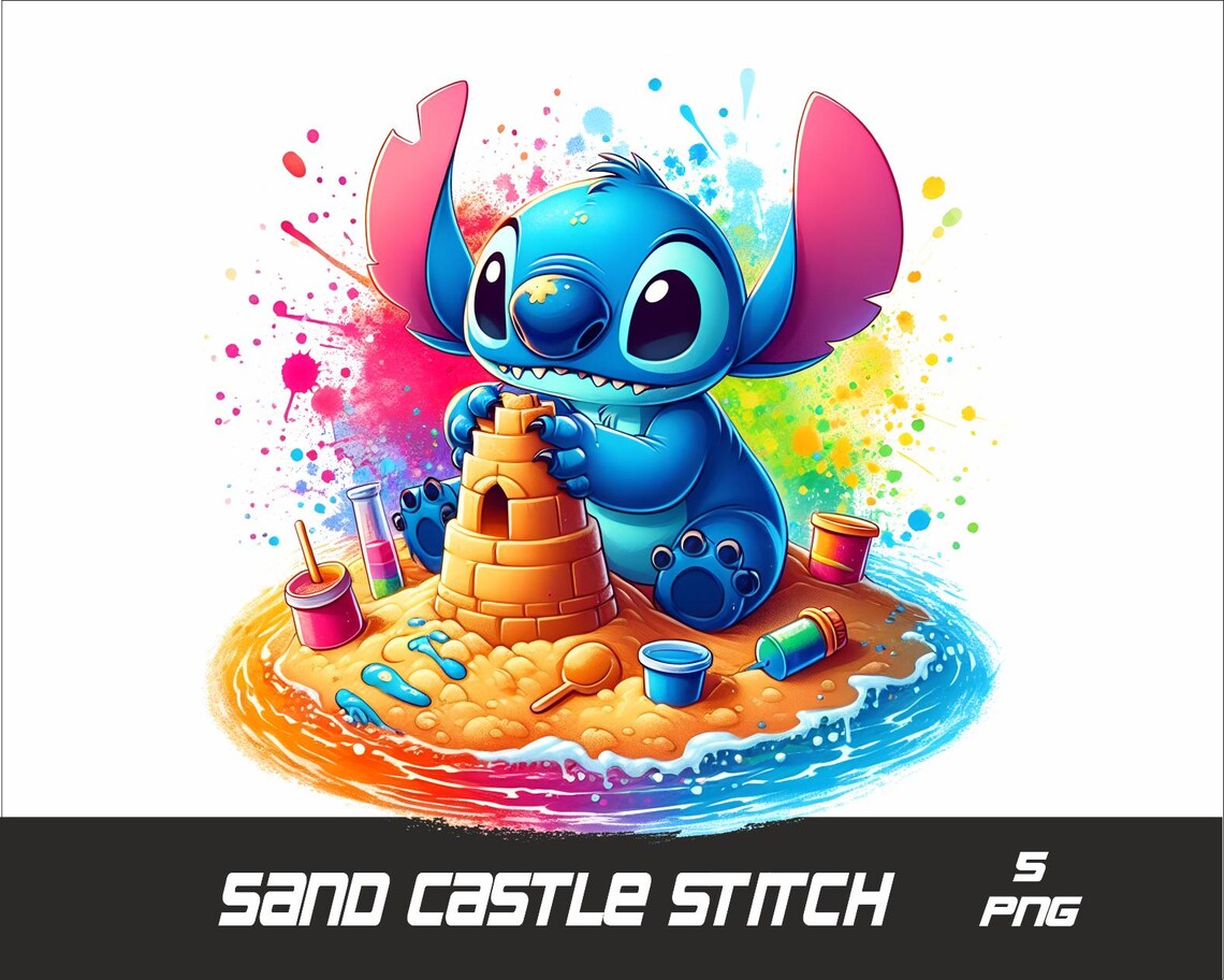 5 PNG Sand Castle Stitch Png Stitch Splash and Watercolor Png Beach ...
