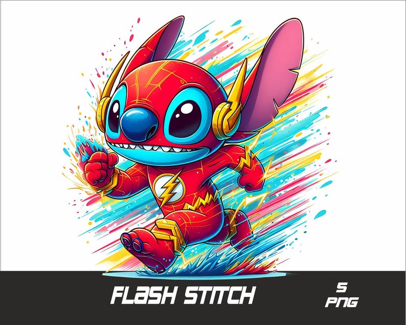 5 PNG Stitch Super Hero Png Flash Stitch Splash y acuarela Png Stitch ...