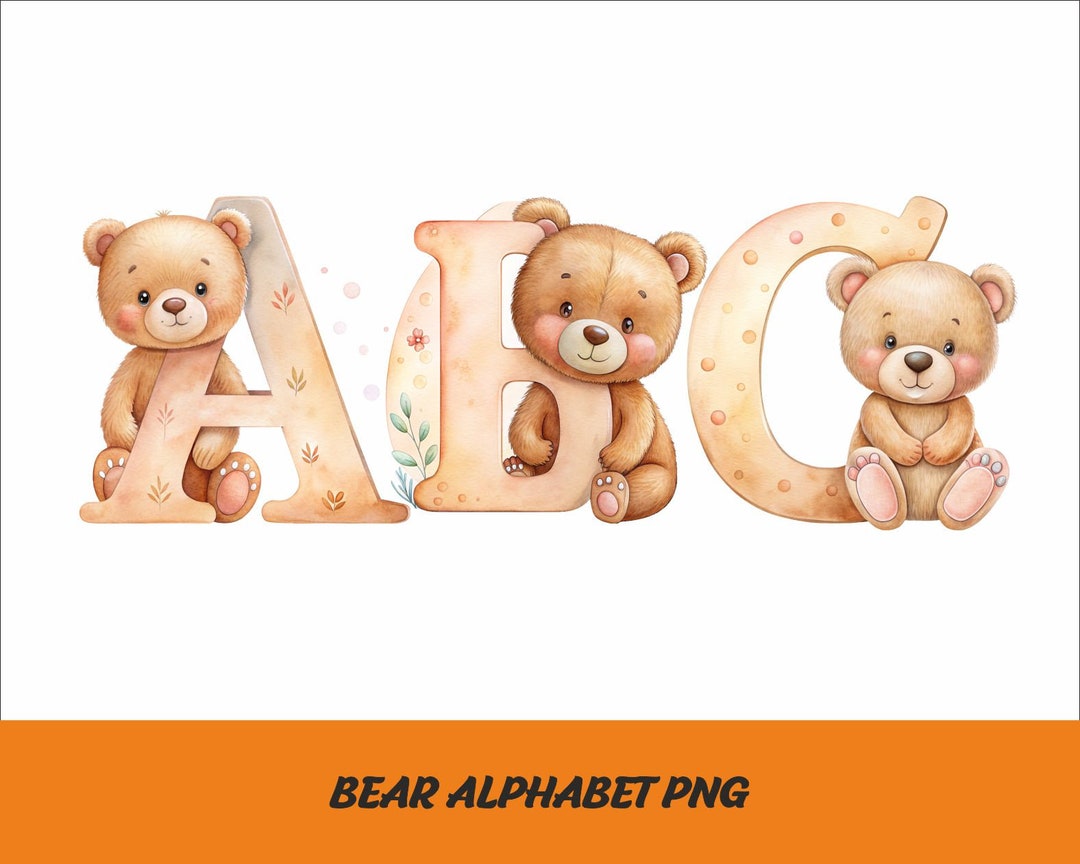 Tedy Bear Alphabet Png Font Baby Bear Letters Png Watercolor Tedy Font ...