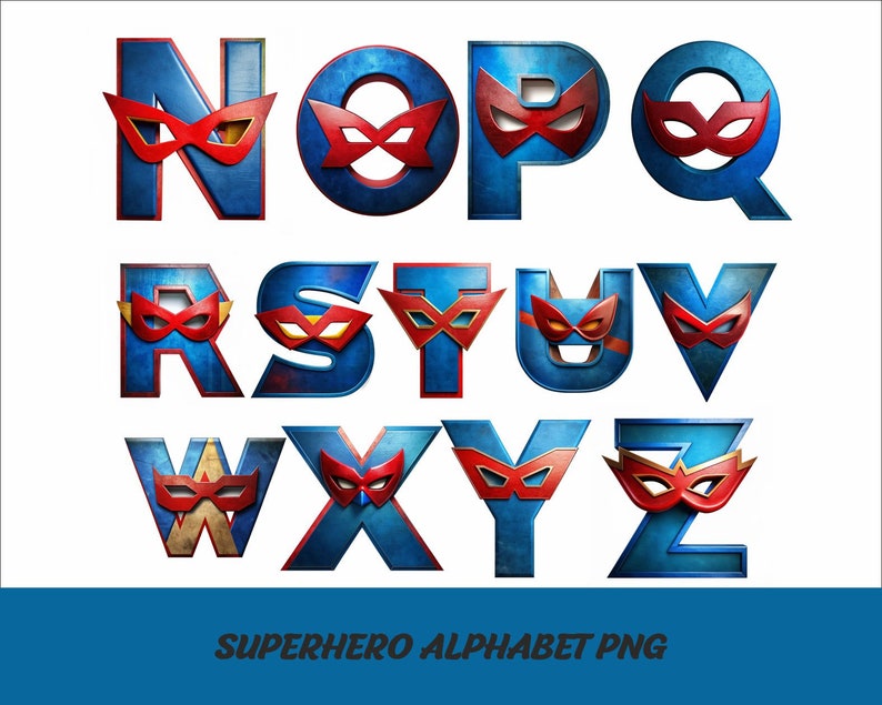 Superhero Mask Alphabet Png Font Cartoon Superhero Letters Png Font ...