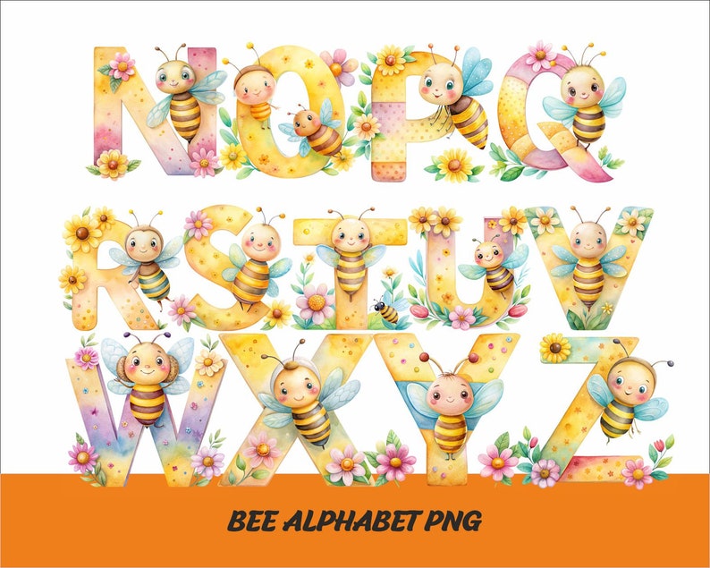 Bee Alphabet Png Font Baby Bee Letters Png Honey Bee Font Bee ...