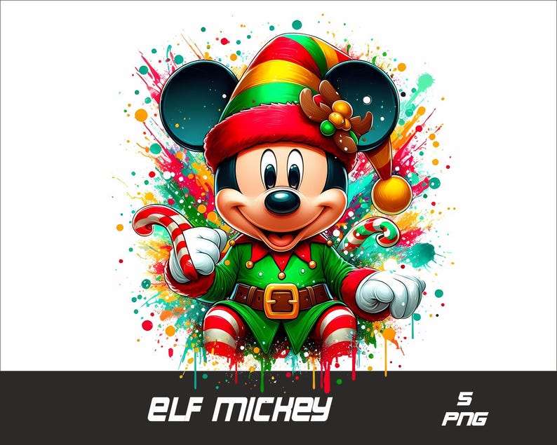 5 PNG Chirstmas Elf Mickey Png Elf Mouse Splash and Watercolor Png ...