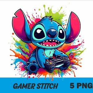 5 PNG Gamer Stitch Png Stitch Splash and Watercolor Png Gamer Stitch ...