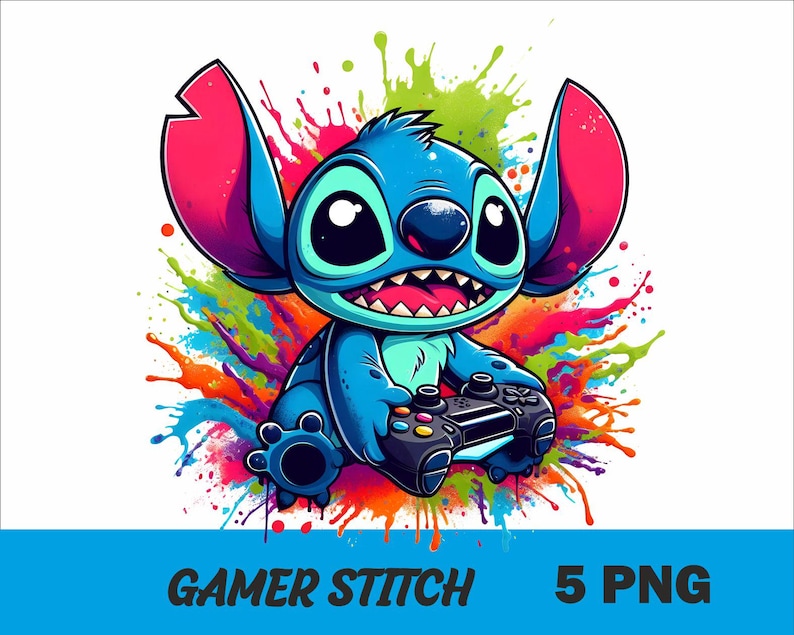 5 PNG Gamer Stitch Png Stitch Splash and Watercolor Png Gamer Stitch ...