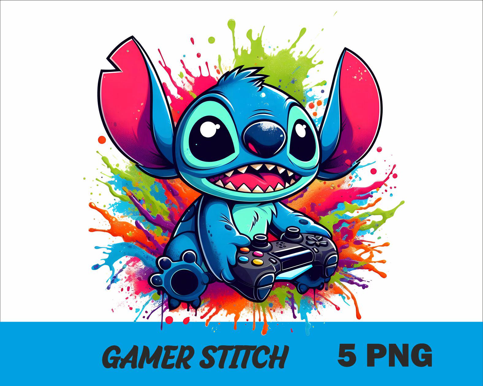 5 PNG Gamer Stitch Png Stitch Splash and Watercolor Png Gamer Stitch ...