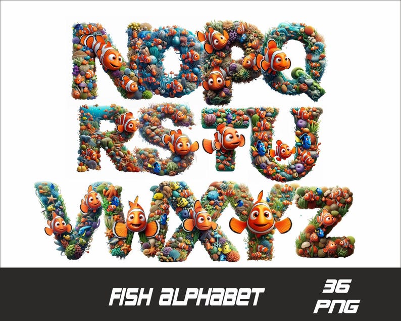 Fish Alphabet Png Font Nemo Letters Png Fish Font Fish Nemo Alphabet ...