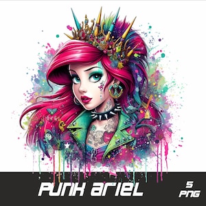 5 PNG Punk Princess Png Punk Ariel Splash and Watercolor Png Rock Ariel ...