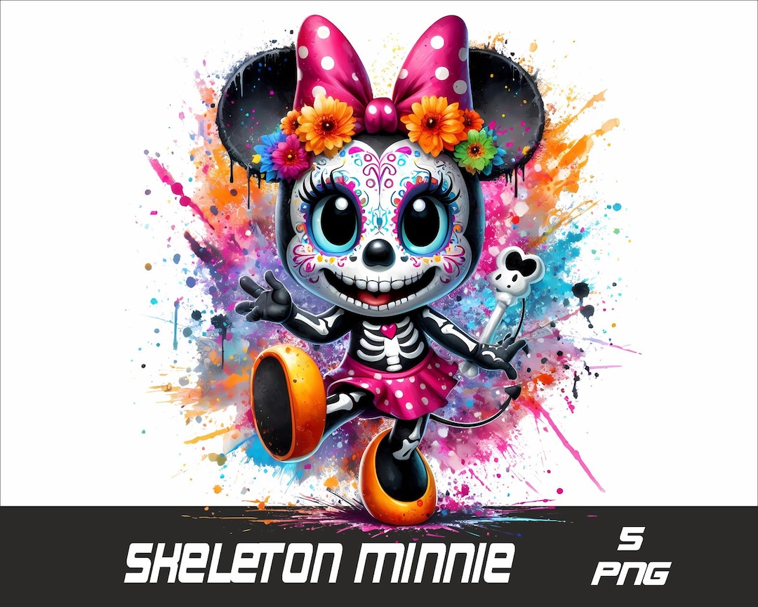 5 PNG Skeleton Minnie Png Mouse Splash and Watercolor Png Halloween ...