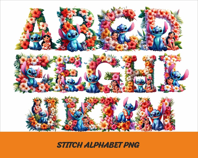 Stitch Flowers Alphabet Png Font Stitch and Lilo Letters Png Stitch ...