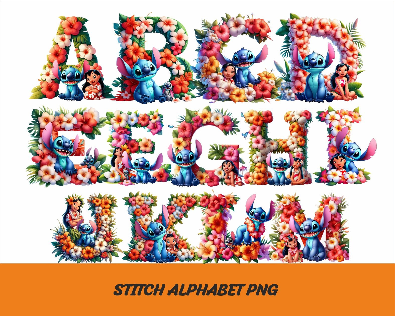 Stitch Flowers Alphabet Png Font Stitch and Lilo Letters Png Stitch Font Flowers Stitch Alphabet ...