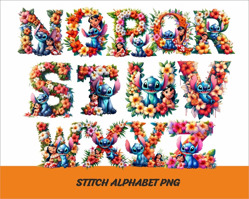Stitch Flowers Alphabet Png Font Stitch and Lilo Letters Png Stitch ...