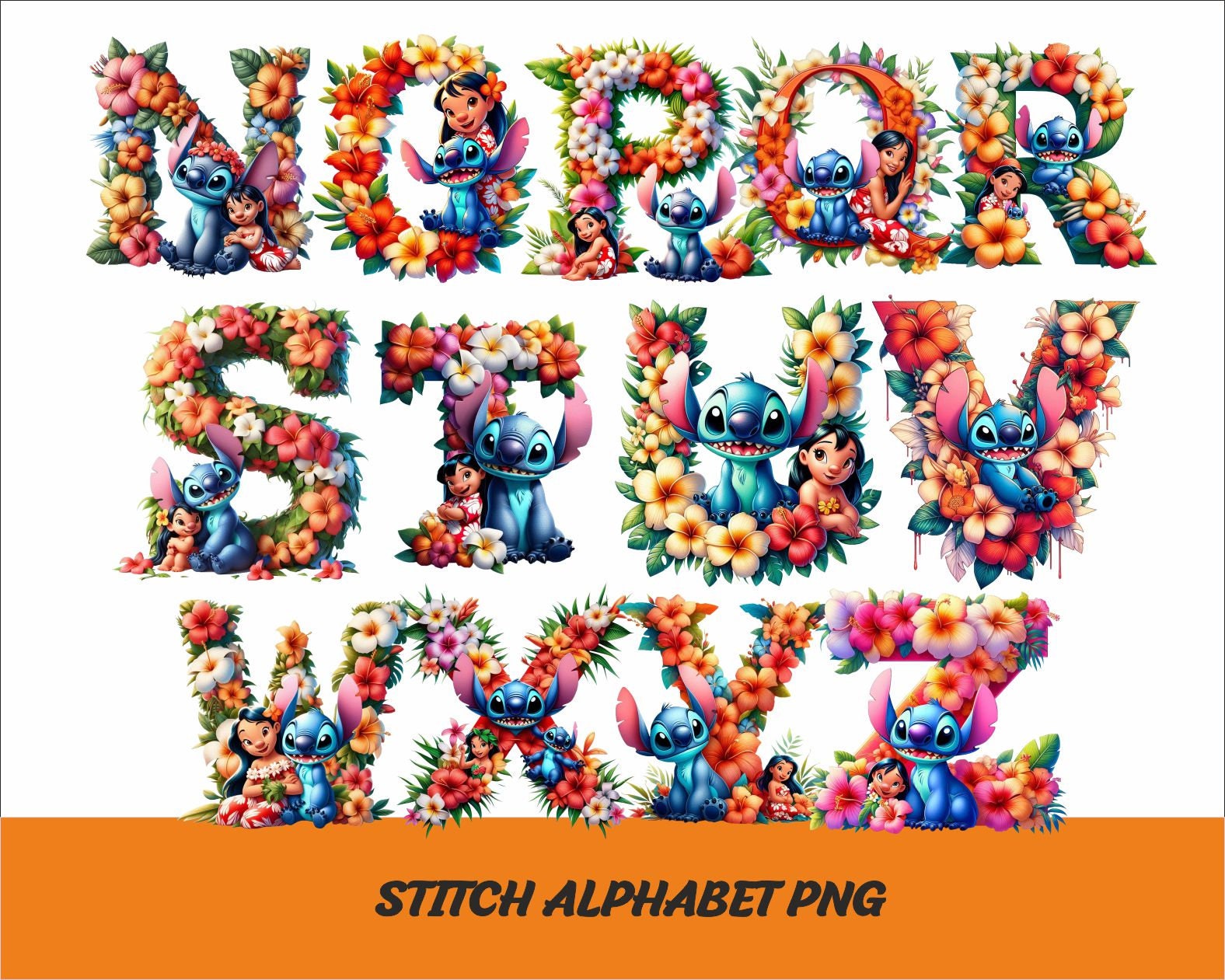 Stitch Flowers Alphabet Png Font Stitch and Lilo Letters Png Stitch ...