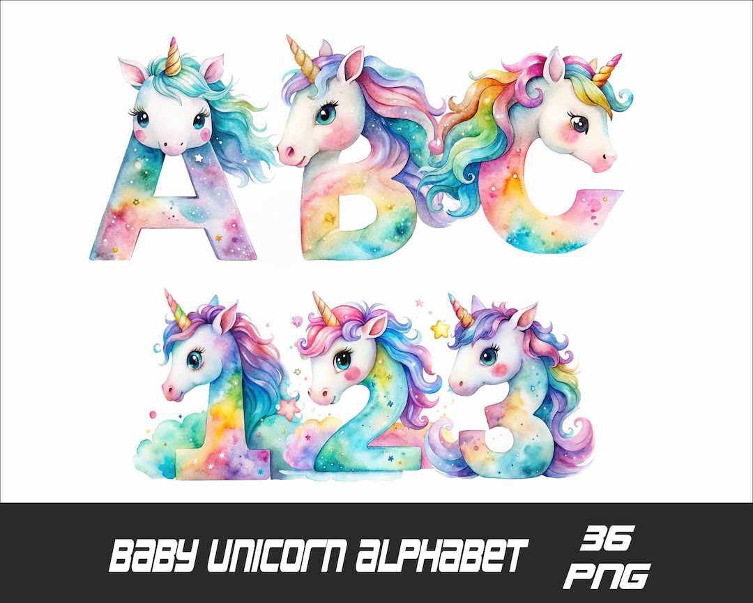 Baby Unicorn Alphabet Png Font Party Letters Unicorn Font Unicorn Party ...