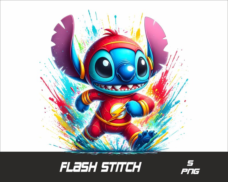 5 PNG Stitch Super Hero Png Flash Stitch Splash and Watercolor Png ...