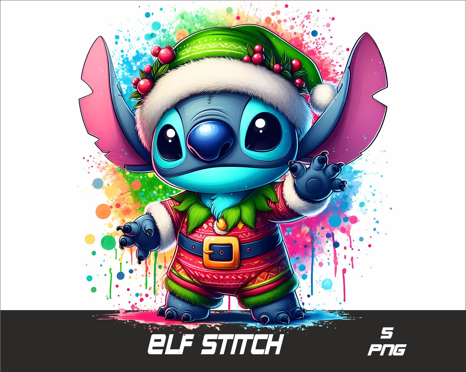 5 PNG Christmas Elf Stitch Png Stitch Splash and Watercolor Png ...