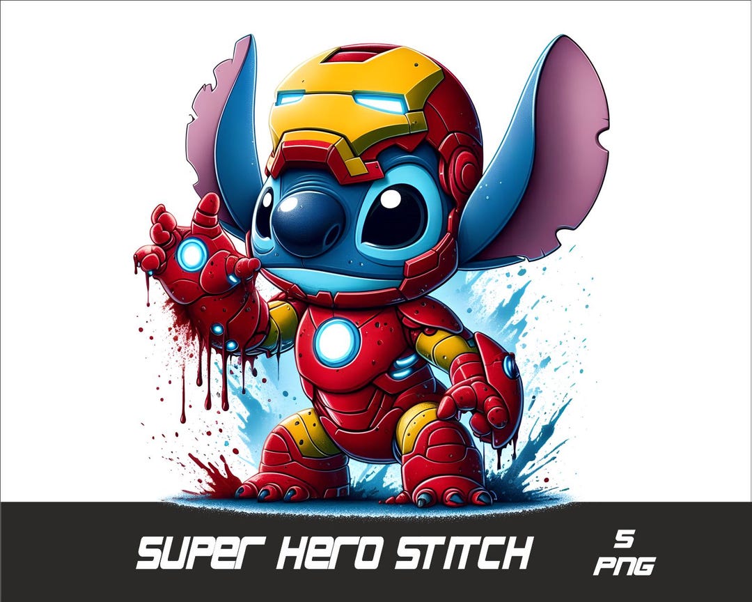 5 PNG Stitch Super Hero Png Stitch Splash and Watercolor Png Stitch ...