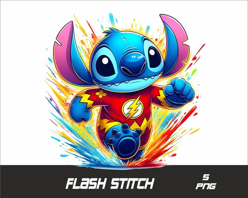 5 PNG Stitch Super Hero Png Flash Stitch Splash y acuarela Png Stitch ...