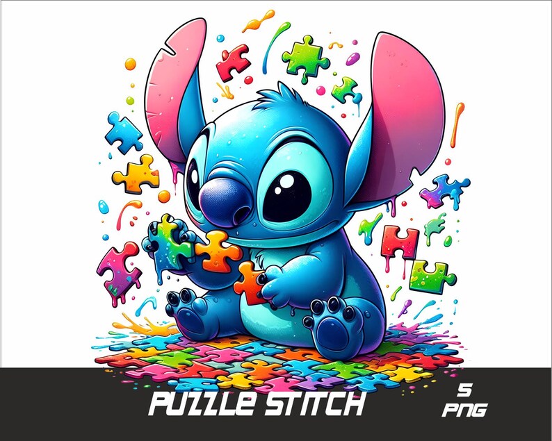 5 PNG Puzzle Stitch Png Stitch Splash y acuarela Png Autismo Stitch ...