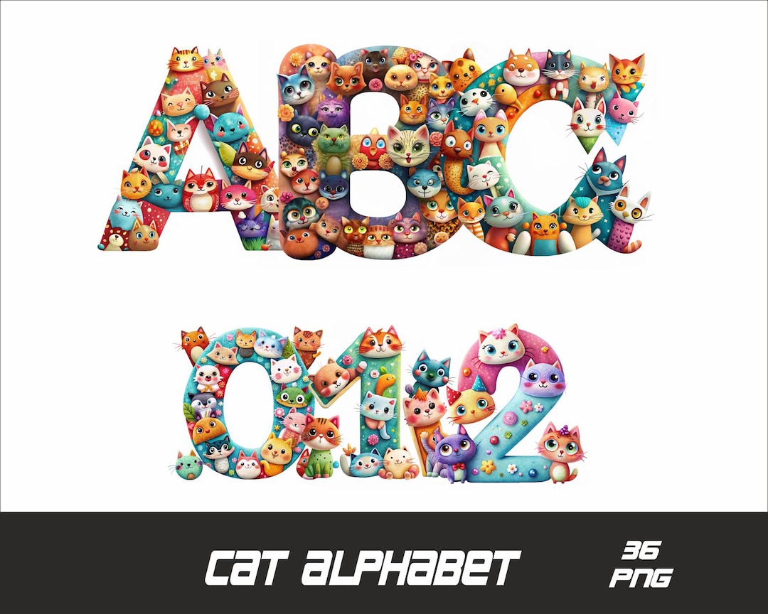 Cat Alphabet Png Font Party Letters Cat Font Cat Party Alphabet Png - Etsy