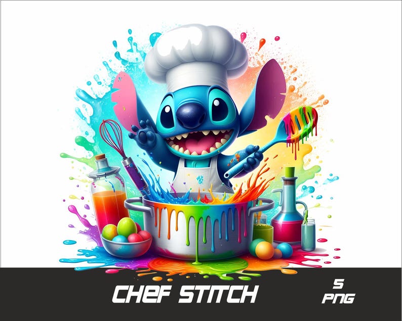 5 PNG Chef Stitch Png Stitch Splash y acuarela Png Chef Stitch Archivo ...