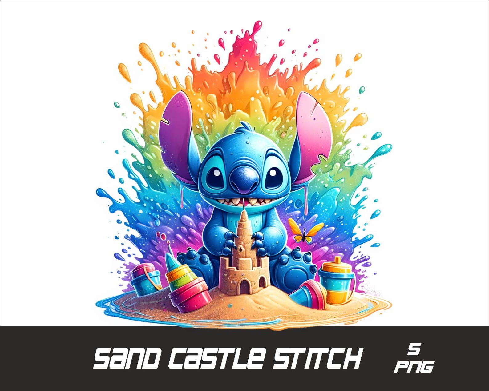 5 PNG Sand Castle Stitch Png Stitch Splash and Watercolor Png Beach ...